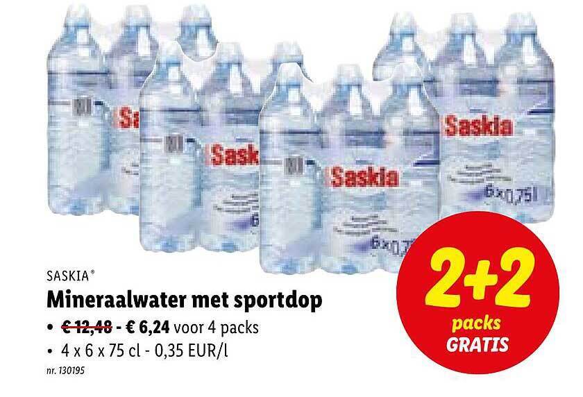 Saskia mineraalwater met sportdop promotie bij Lidl