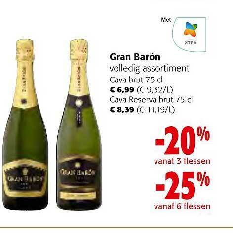 Gran barón cava brut, cava reserva brut promotie bij Colruyt