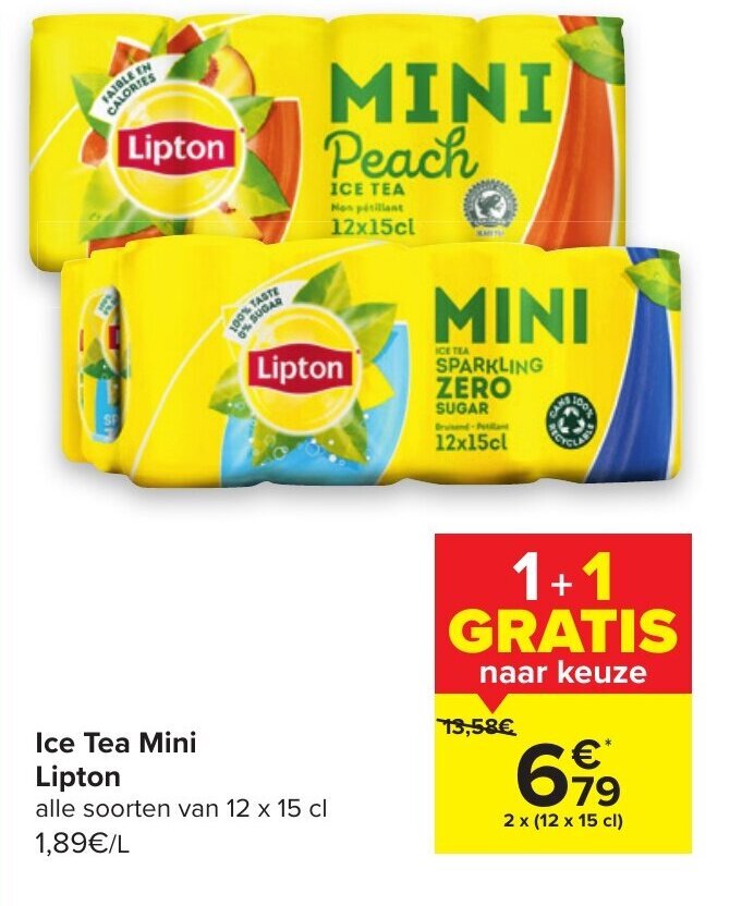 Ice Tea Mini Lipton 15 cl promotie bij Carrefour