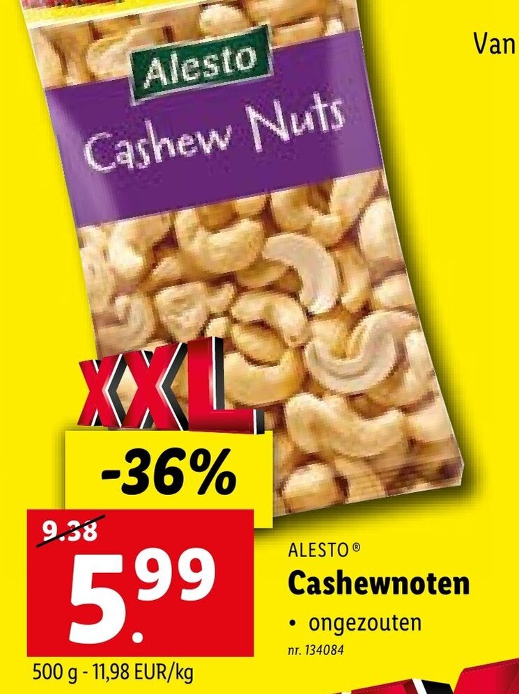 Alesto cashewnoten 500g promotie bij Lidl