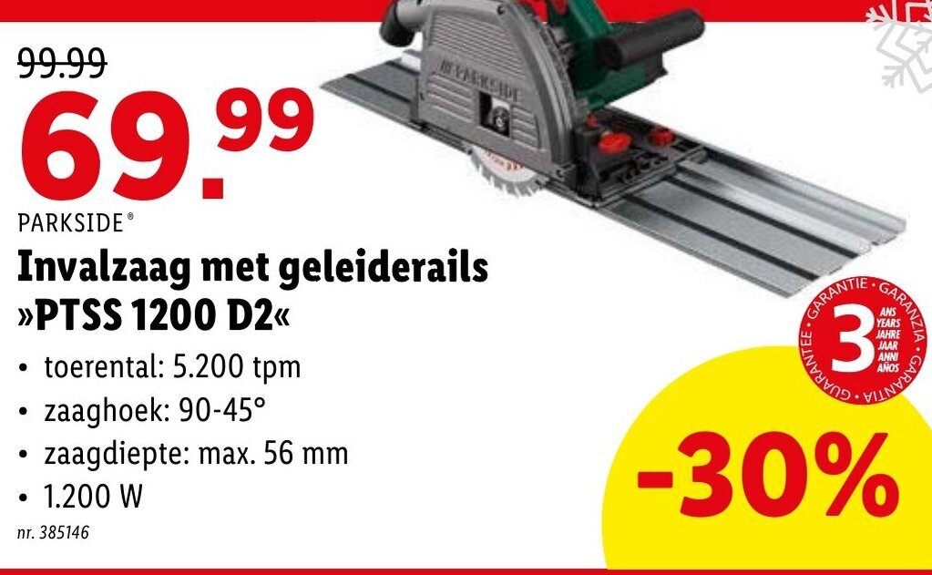 Parkside invalzaag met geleiderails PTSS 1200 D2 promotie bij Lidl