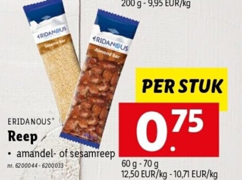 Eridanous reep 60 - 70g promotie bij Lidl