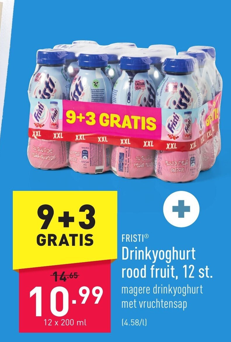 Fristi drinkyoghurt rood fruit 12 x 200ml promotie bij ALDI