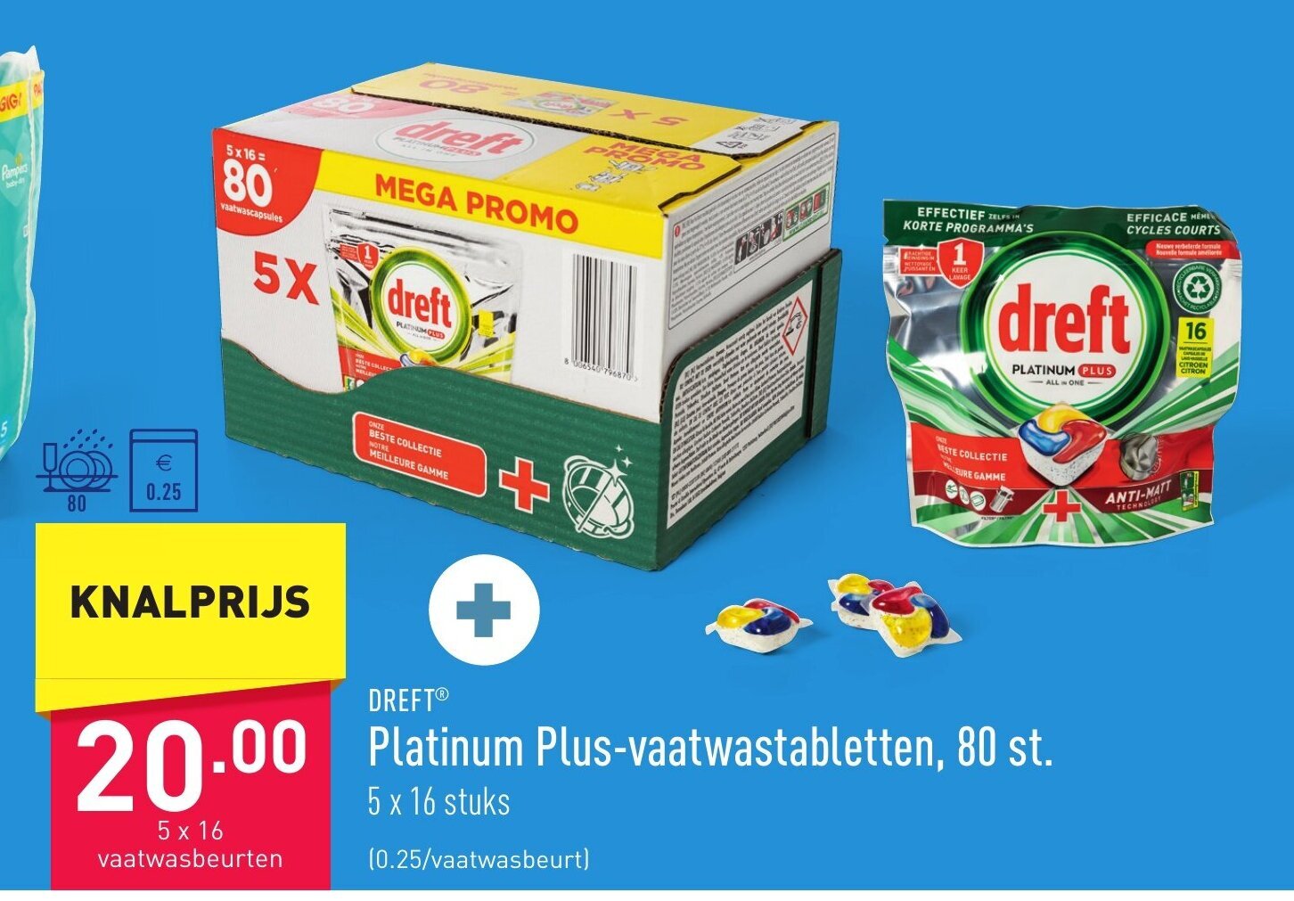 Dreft platinum plus-vaatwastabletten 5 x 16 stuks promotie bij ALDI
