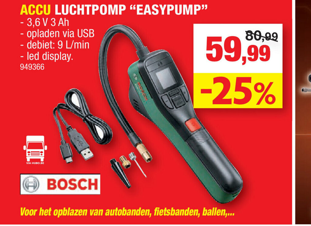 Bosch Accu Luchtpomp "Easypump" promotie bij Hubo