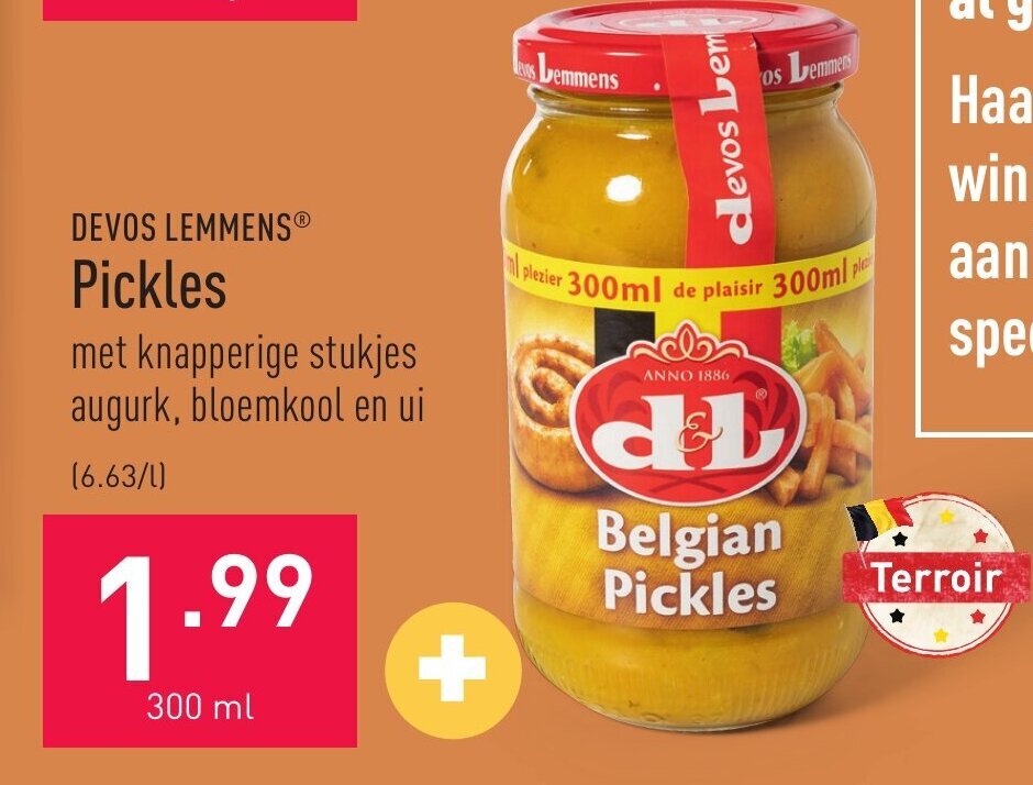 Devos lemmens Pickles 300ml promotie bij ALDI