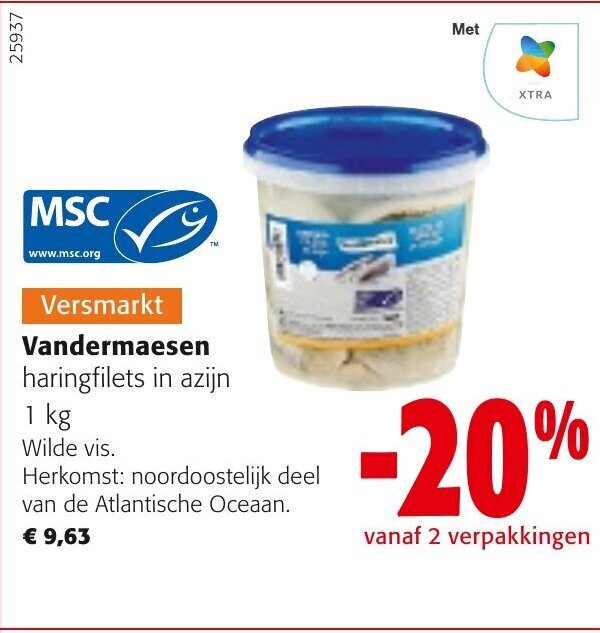 Vandermaesen haringfilets in azijn 1kg promotie bij Colruyt