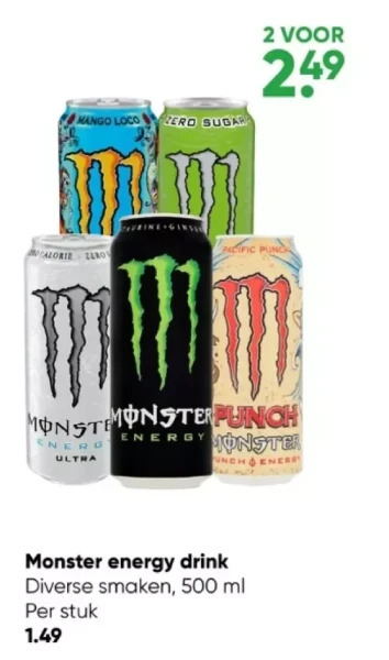 Monster energy drink diverse smaken, 500 ml promotie bij Big Bazar