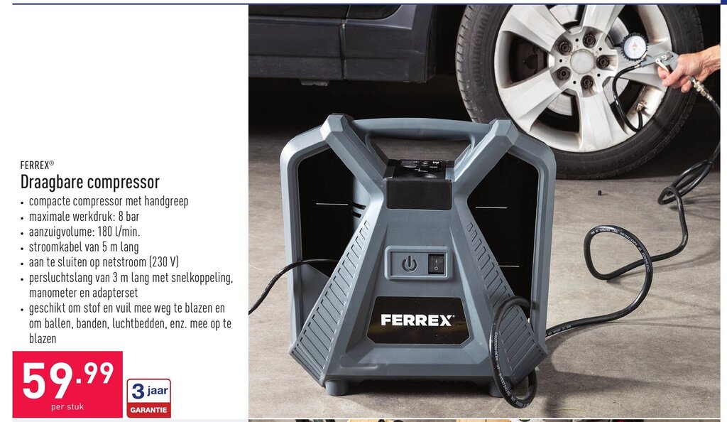 Ferrex Draagbare compressor promotie bij ALDI