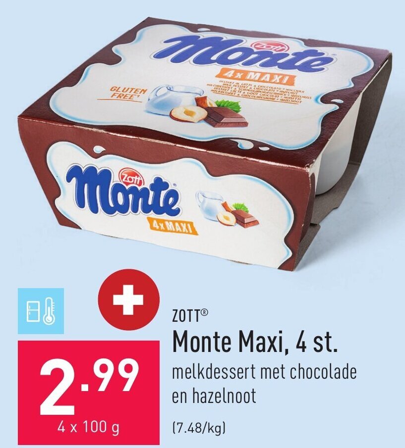 Zott monte maxi, 4 st. 4 x 100g promotie bij ALDI