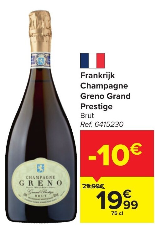 Greno Grand Prestige Champagne Brut 75cl promotie bij Carrefour