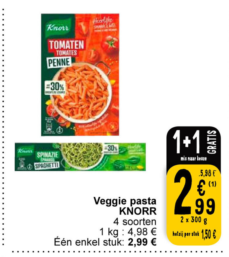 Knorr veggie pasta 2 x 300g promotie bij Cora