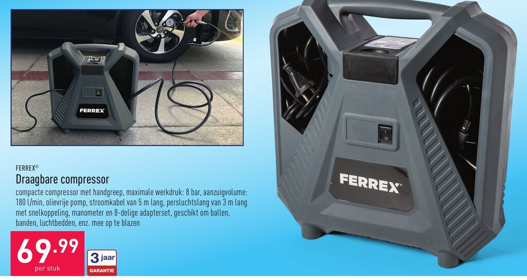 Ferrex draagbare compressor per stuk promotie bij ALDI