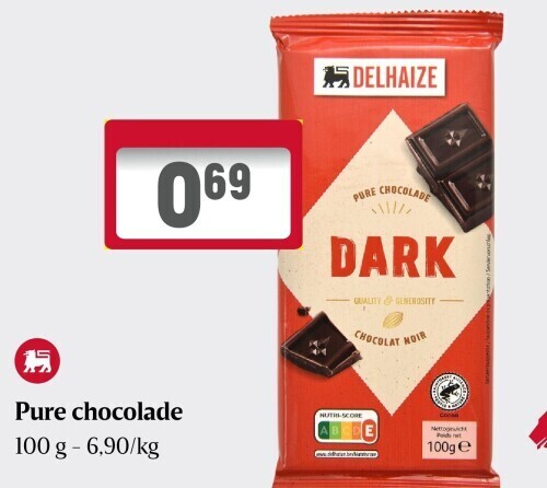 Pure chocolade 100 g promotie bij Delhaize