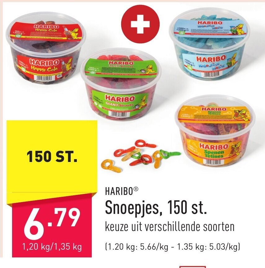Haribo snoepjes, 150 st. 1,20kg/1,35kg promotie bij ALDI