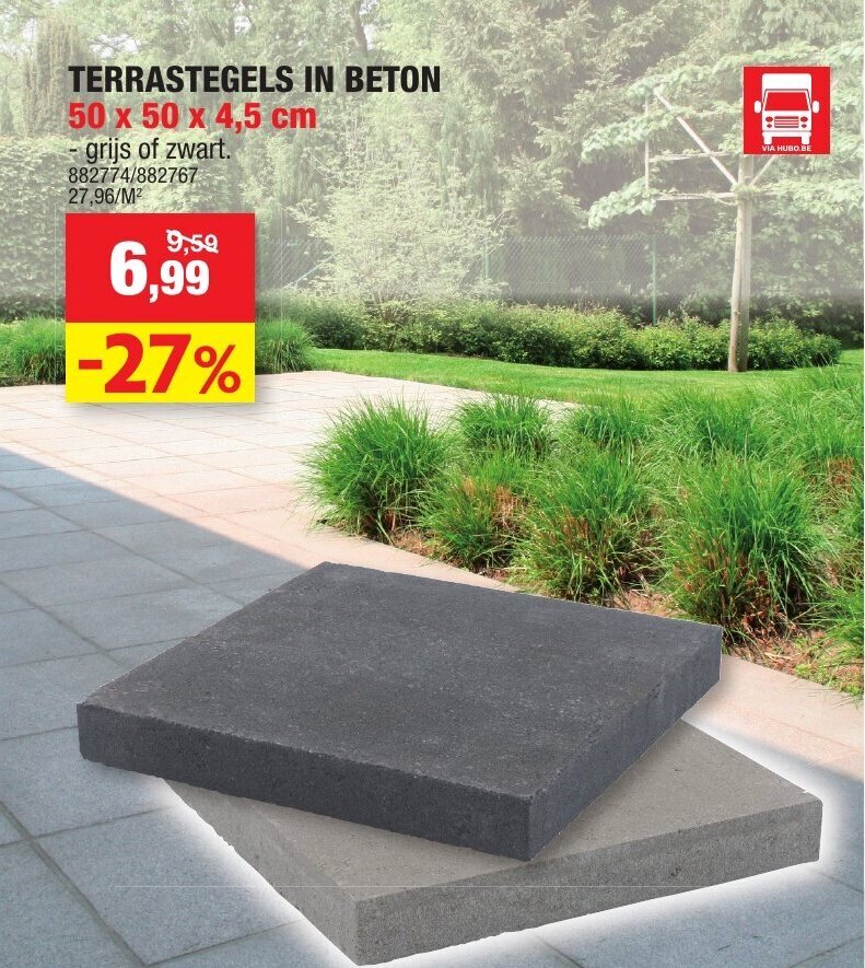 Terrastegels in Beton 50 x 50 x 4.5cm promotie bij Hubo