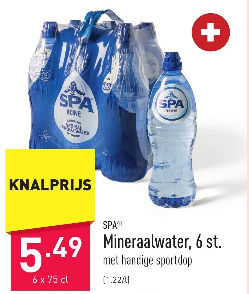 Spa Mineraalwater, 6 st. 6 x 75cl promotie bij ALDI