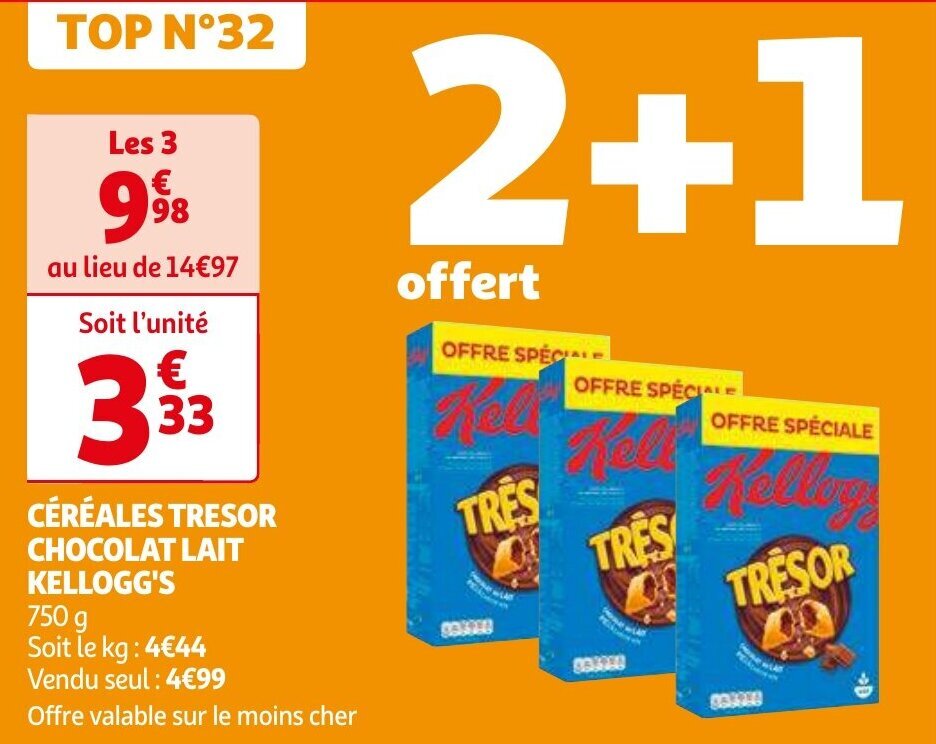 KELLOGG'S CÉRÉALES TRESOR CHOCOLAT LAIT 750 g promotie bij Auchan KELLOGG'S CÉRÉALES TRESOR CHOCOLAT LAIT 750 g promotie bij Auchan