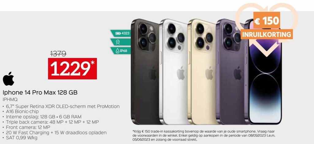 Apple Iphone 14 Pro Max 128 GB IPHMQ promotie bij Selexion