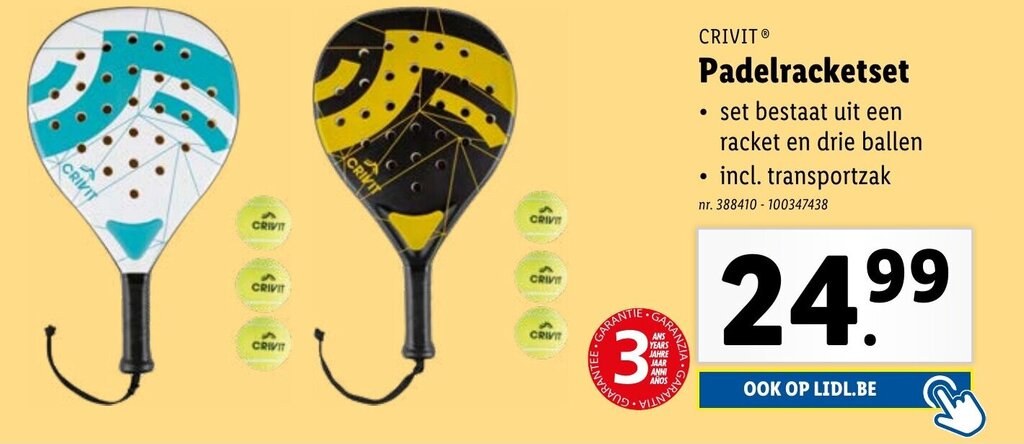 CRIVIT Padelracketset • set bestaat uit een racket en drie ballen ...