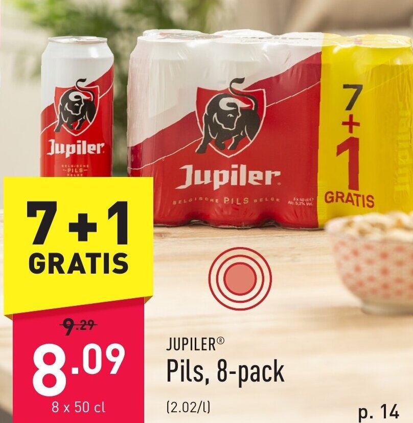 JUPILERⓇ Pils, 8-pack 8 x 50 cl 7+1 gratis promotie bij ALDI