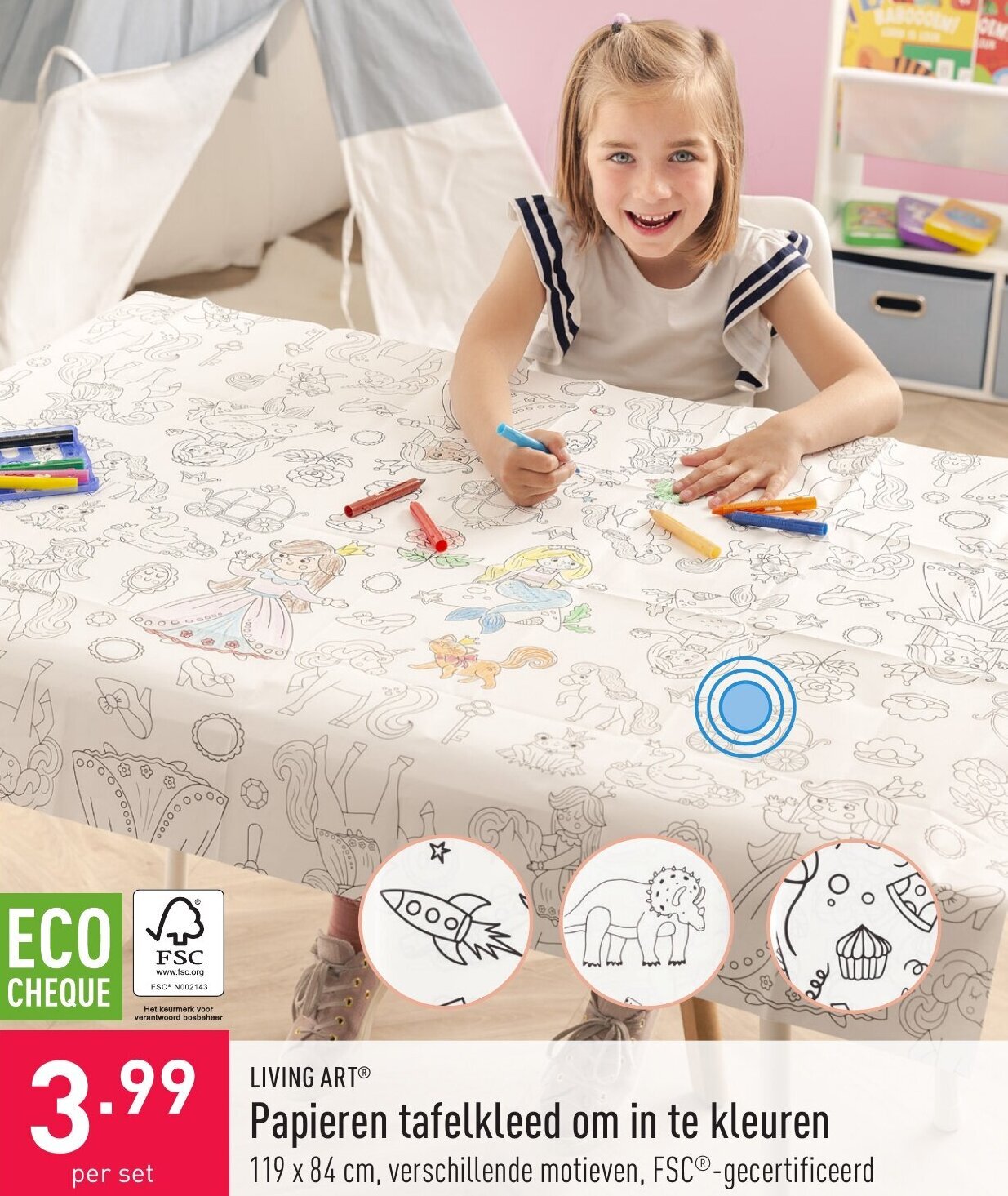 Living Art Papieren tafelkleed om in te kleuren promotie bij ALDI