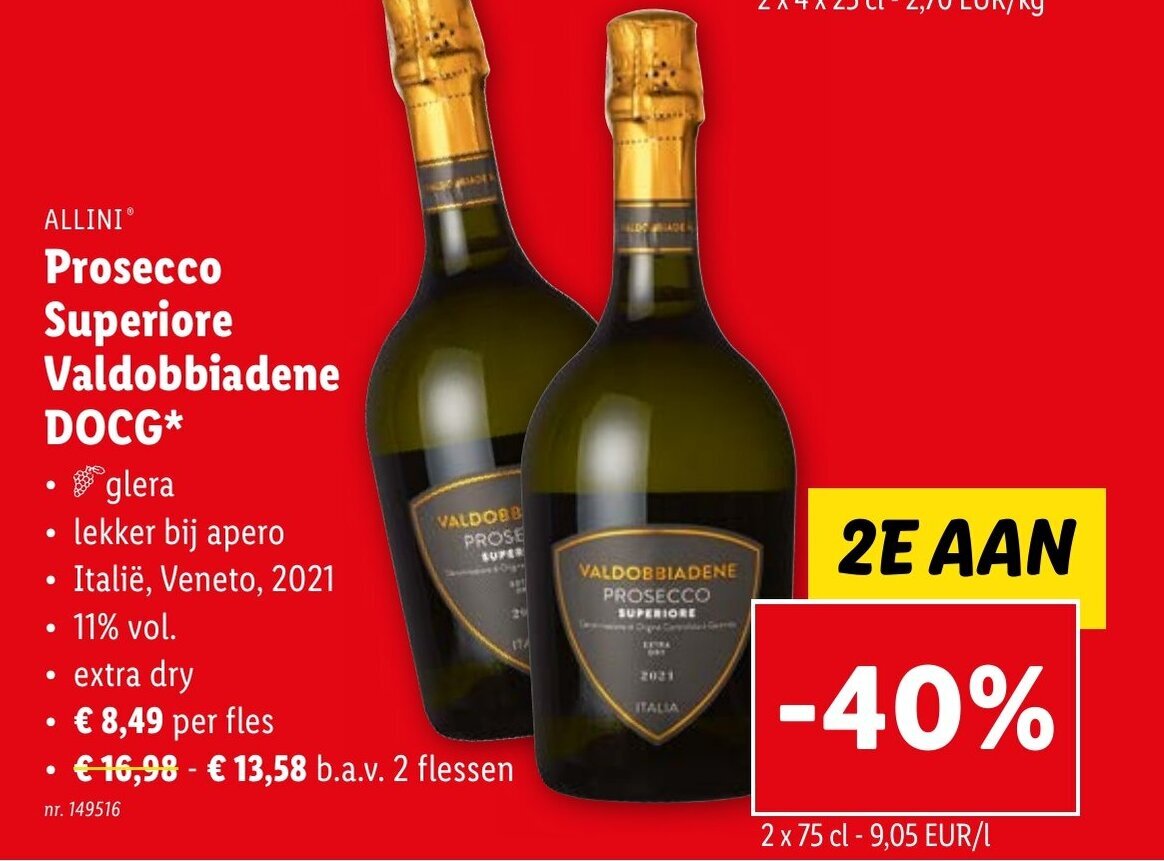 ALLINI Prosecco Superiore Valdobbiadene DOCG promotie bij Lidl
