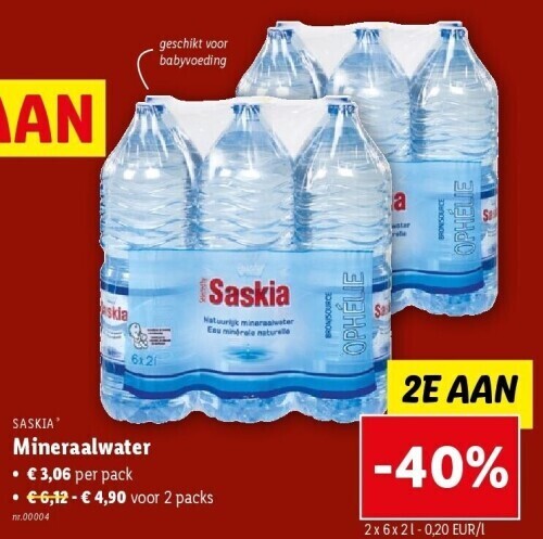 Saskia Mineraalwater 2 x 6 x 2L promotie bij Lidl