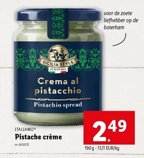 Pistache crème promotie bij Lidl