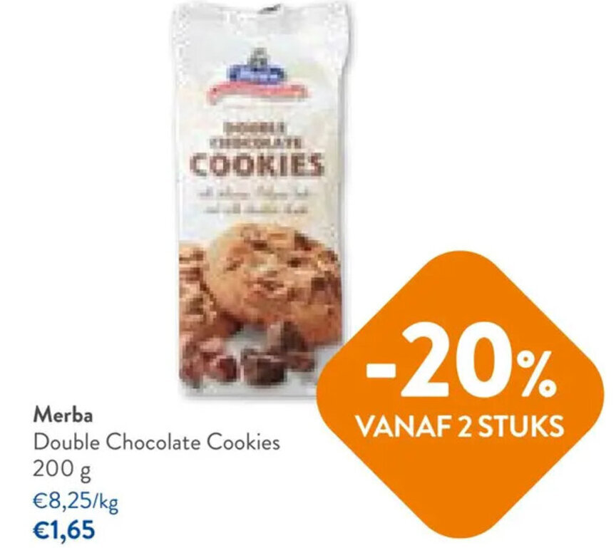 Merba Double Chocolate Cookies 200g promotie bij OKay