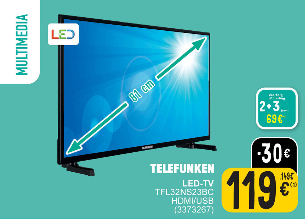 TELEFUNKEN LED-TV TFL32NS23BC HDMI/USB promotie bij Cora