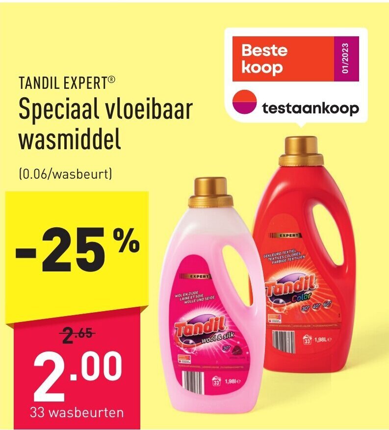 TANDIL EXPERT Speciaal vloeibaar wasmiddel promotie bij ALDI