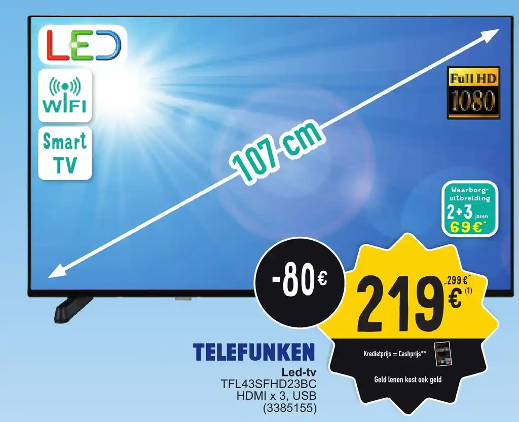TELEFUNKEN Led-tv TFL43SFHD23BC HDMI x 3, USB promotie bij Cora
