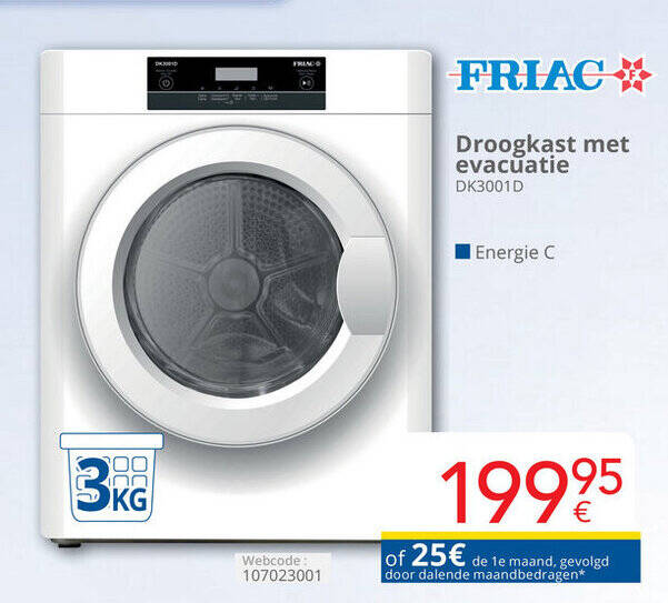 FRIAC Droogkast met evacuatie DK3001D 3 kg promotie bij Eldi