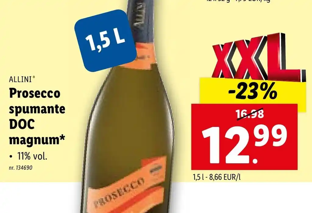 ALLINI Prosecco spumante DOC magnum 11% vol. 1.5L promotie bij Lidl