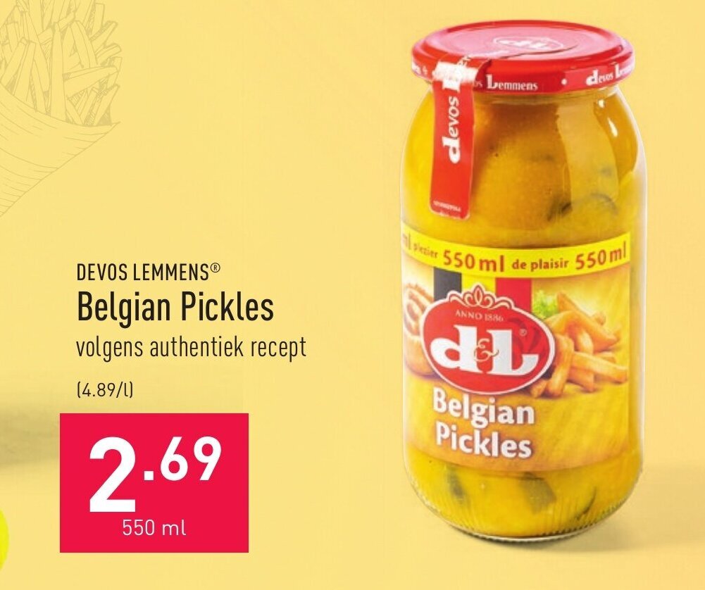 Devos Lemmens Belgian Pickles 550ml promotie bij ALDI