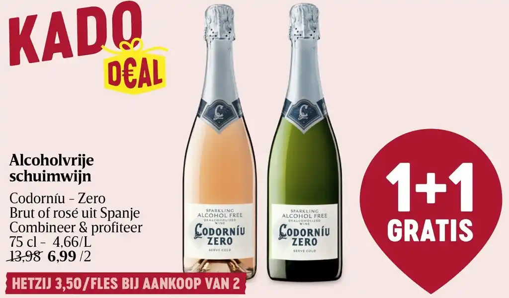 Codorníu - Zero Brut of rosé uit Spanje Alcoholvrije schuimwijn 75cl ...