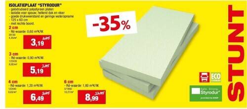 Isolatieplaat “styrodur” 2 cm promotie bij Hubo