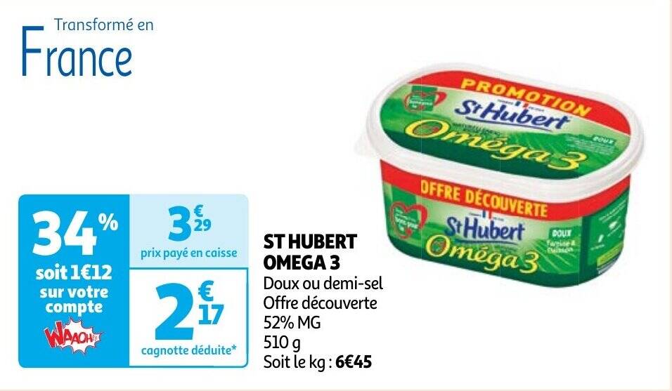ST HUBERT OMEGA 3 510g promotie bij Auchan