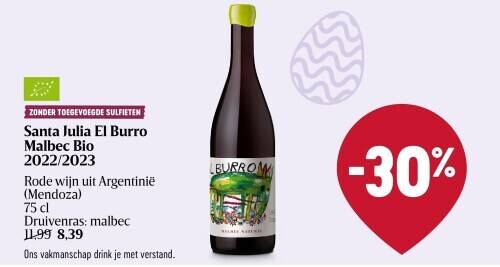 Santa Julia El Burro Malbec Bio 2022/2023 promotie bij Delhaize