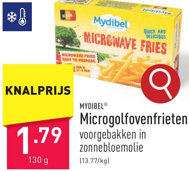 MYDIBEL Microgolfovenfrieten 130g promotie bij ALDI