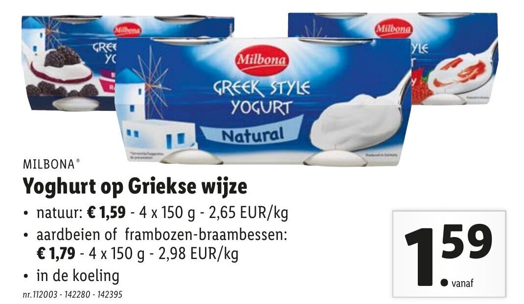 MILBONA Yoghurt op griekse wijze promotie bij Lidl