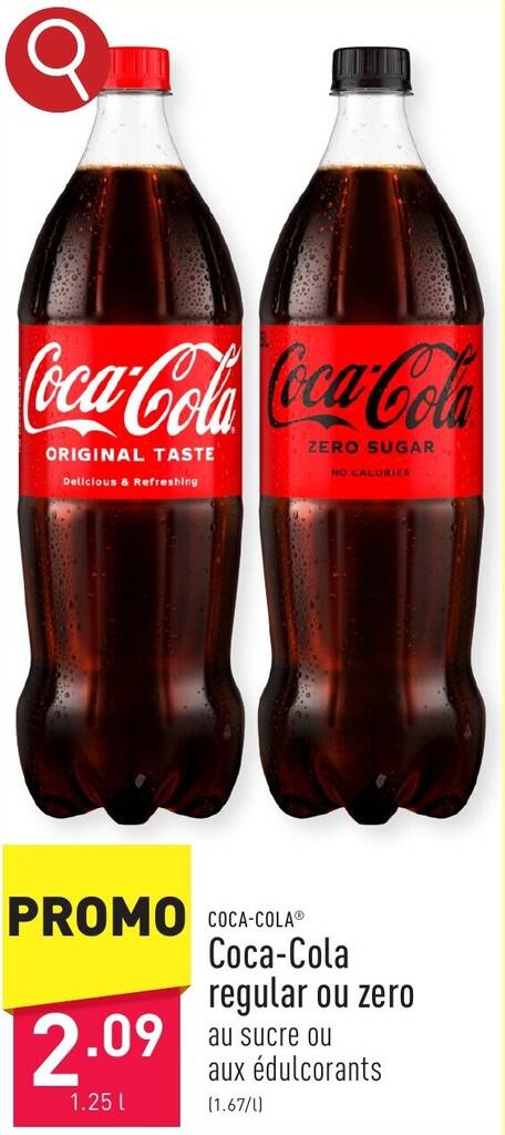 Coca-Cola regular ou zero 1.25L promotie bij ALDI