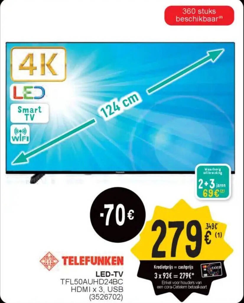 Telefunken LED-TV 124 cm promotie bij Cora € 279,00 Geldig vanaf 26-11-2024