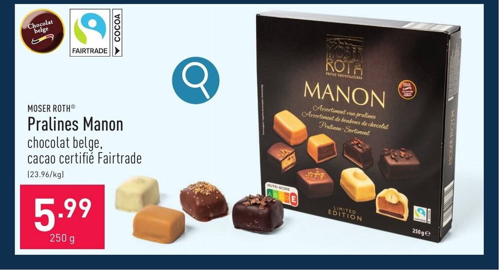 Moser roth Pralines Manon 250 G promotie bij ALDI