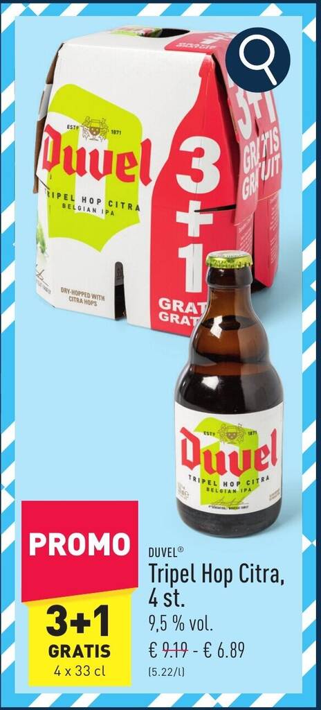 Tripel Hop Citra, 4 st. 4 x 33 cL 3+1 gratis promotie bij ALDI