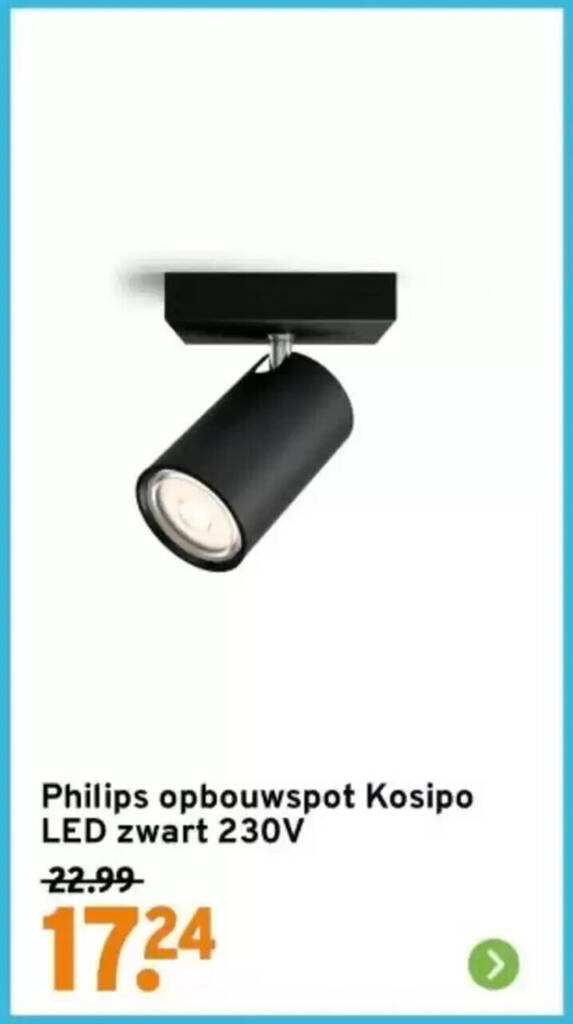 Philips opbouwspot Kosipo LED zwart 230V promotie bij GAMMA
