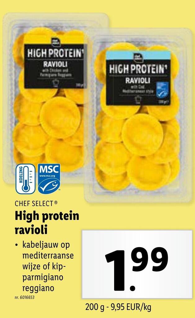 Chef select high protein ravioli 200 g promotie bij Lidl