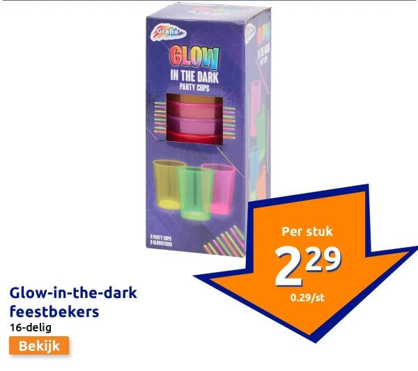 Glow-in-the-dark feestbekers promotie bij Action