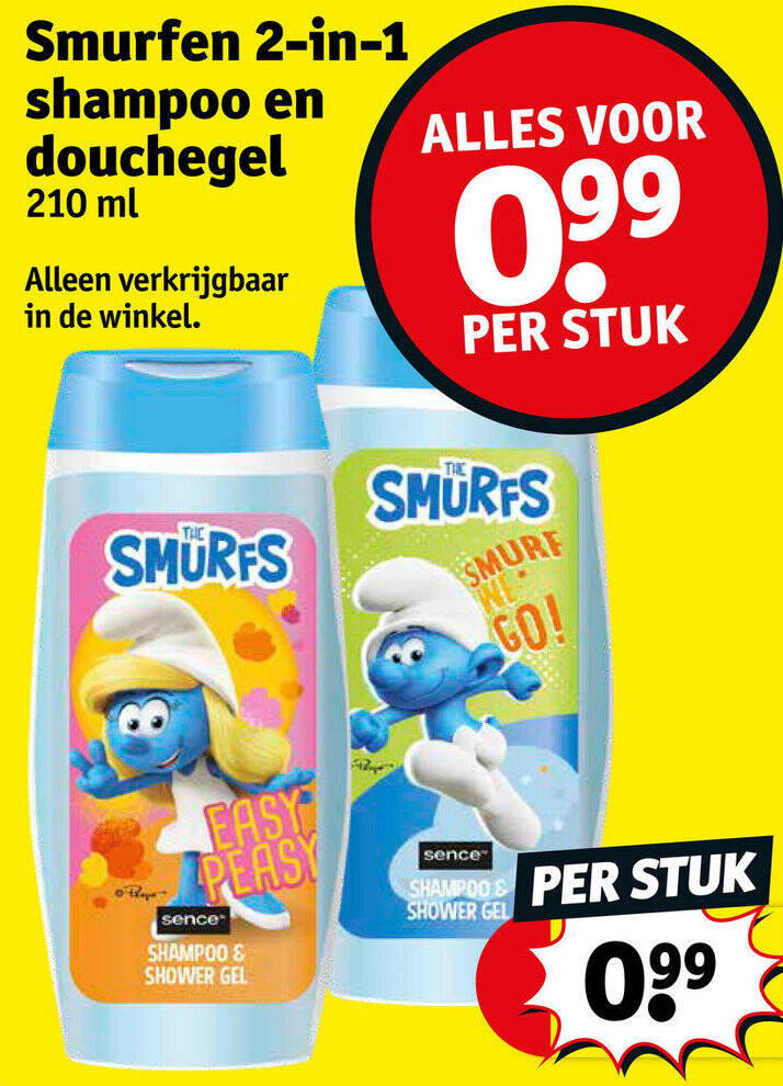 Smurfen 2-in-1 shampoo en douchegel 210 ml promotie bij Kruidvat